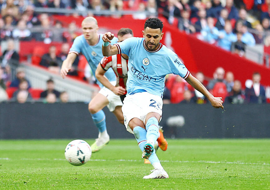 Mahrez treble fires Manchester City into FA Cup final - Taipei Times